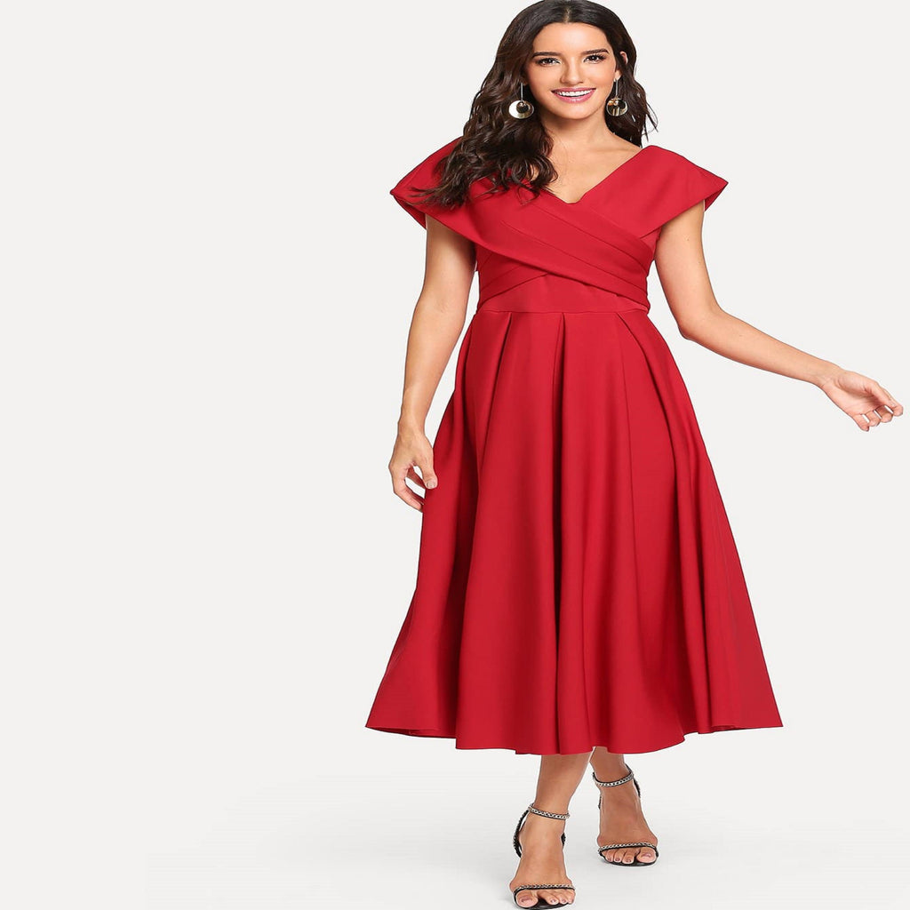 Cross Fold Box Pleated Dress – Global Fashions GC