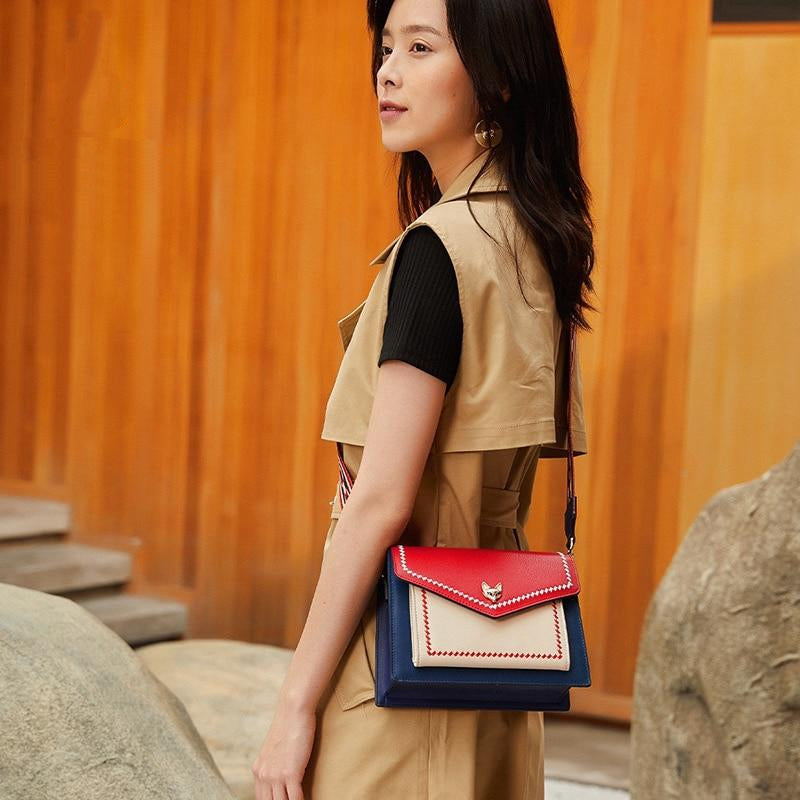 FOXER Brand Women Leather Crossbody Bag Lady Colorful Panelled Flaps N ...